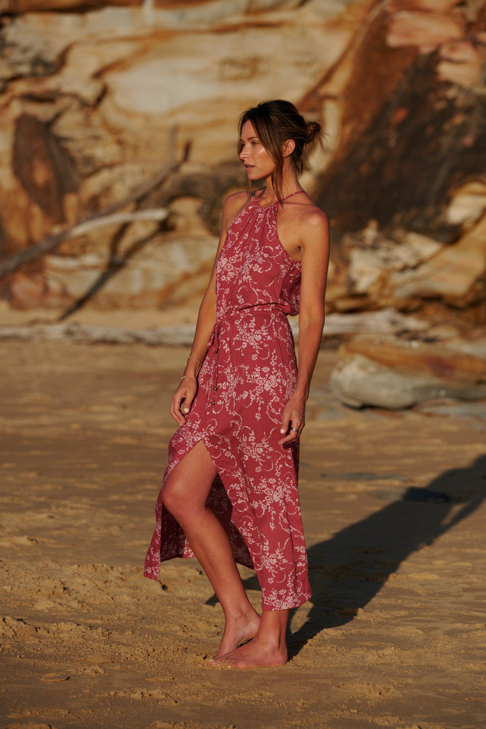 Lyla Drawstring Halterneck Dress | Rich Red | Harla | Boho Dresses